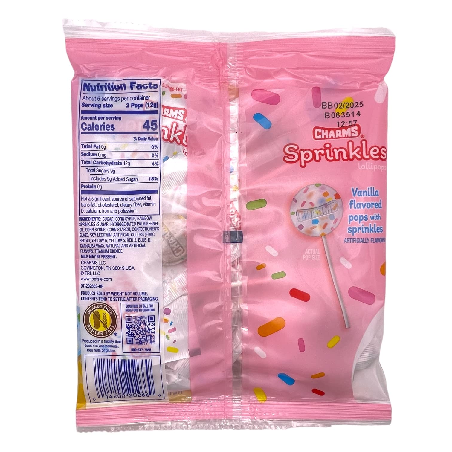 Charms Sprinkles Lollipops, Vanilla Flavored Pops with Sprinkles NET WT. 2.53 oz