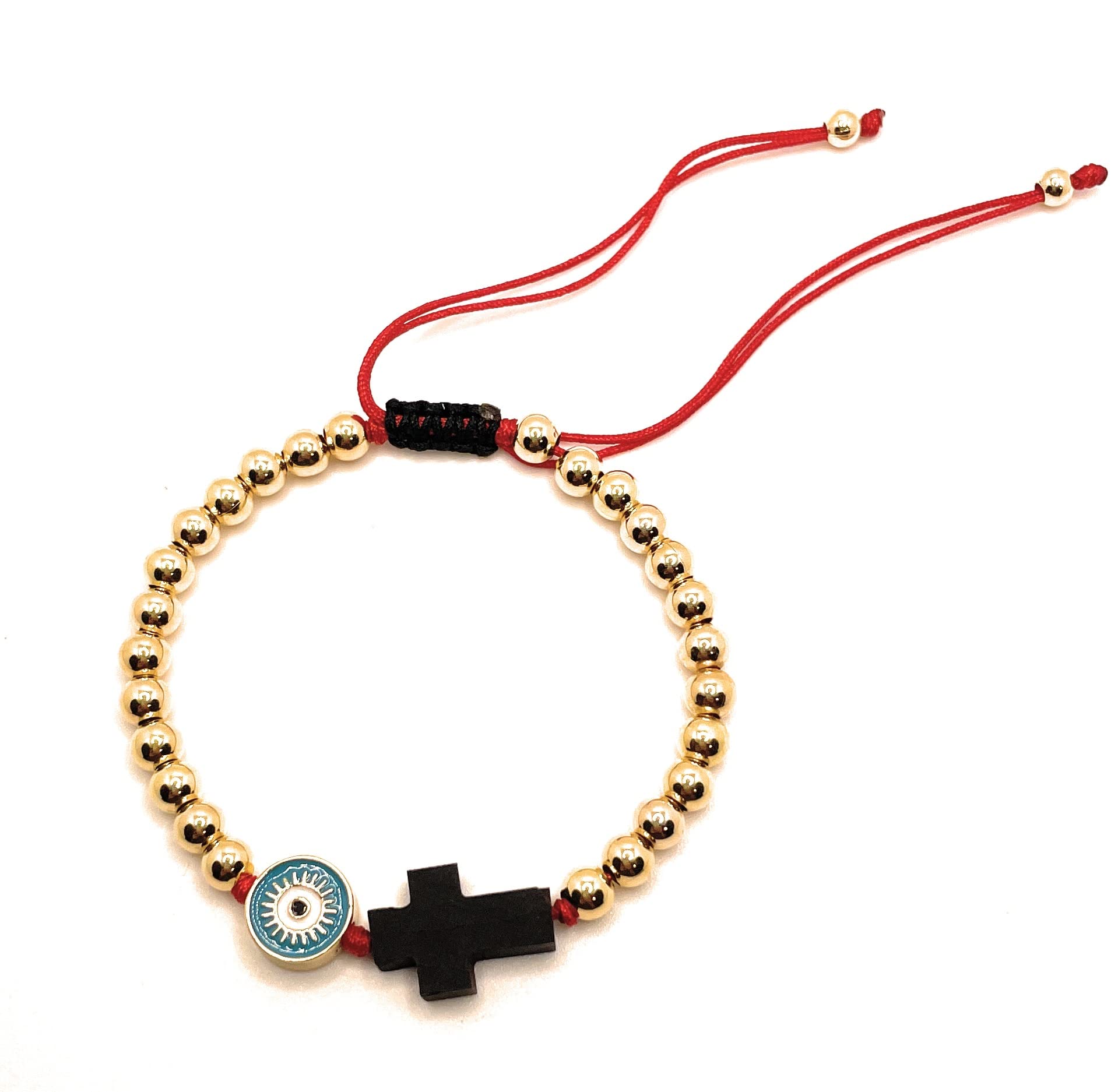 Azabache Bracelet, Azabache Cross Bracelet, Evil Eye bracelet, Protection Bracelet, Gold Beaded Bracelet for Women, Evil Eye Luck Bracelet, Dainty Bracelet, Women Jewelry, Red String Bracelet.