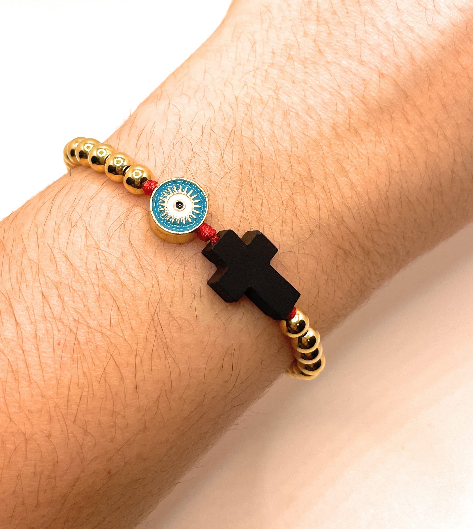 Azabache Bracelet, Azabache Cross Bracelet, Evil Eye bracelet, Protection Bracelet, Gold Beaded Bracelet for Women, Evil Eye Luck Bracelet, Dainty Bracelet, Women Jewelry, Red String Bracelet.