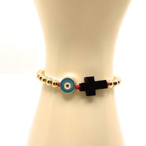 Azabache Bracelet, Azabache Cross Bracelet, Evil Eye bracelet, Protection Bracelet, Gold Beaded Bracelet for Women, Evil Eye Luck Bracelet, Dainty Bracelet, Women Jewelry, Red String Bracelet.