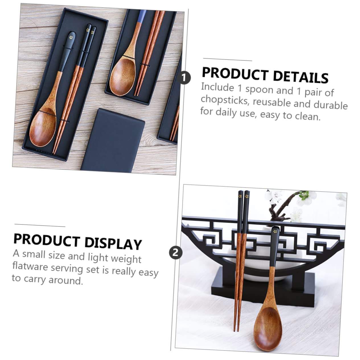 1 Set Wooden Spoon Set Travel Utensils Food Spoon Japanese Tableware Wooden Chopsticks Spoon