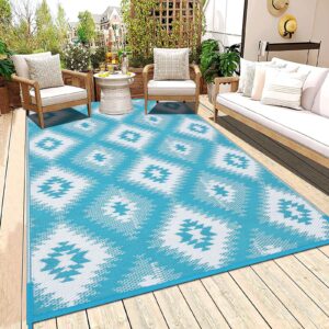 ileading reversible outdoor rug 4x6ft waterproof patio rug carpet portable outdoor plastic straw rug large rv camping mat rug for patio, clearance, deck, beach, porch, camping, picnic, gradual teal