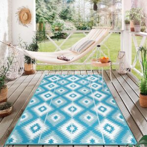 Ileading Reversible Outdoor Rug 4x6Ft Waterproof Patio Rug Carpet Portable Outdoor Plastic Straw Rug Large RV Camping Mat Rug for Patio, Clearance, Deck, Beach, Porch, Camping, Picnic, Gradual Teal