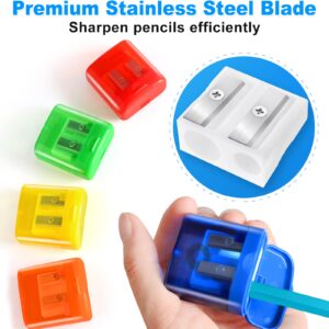 100 Pack Pencil Sharpeners Bulk - Double Hole Pencil Sharpener Manual with Cover for School Kids, Small Cute Pencil sharpeners Handheld for Students School Classroom Supplies