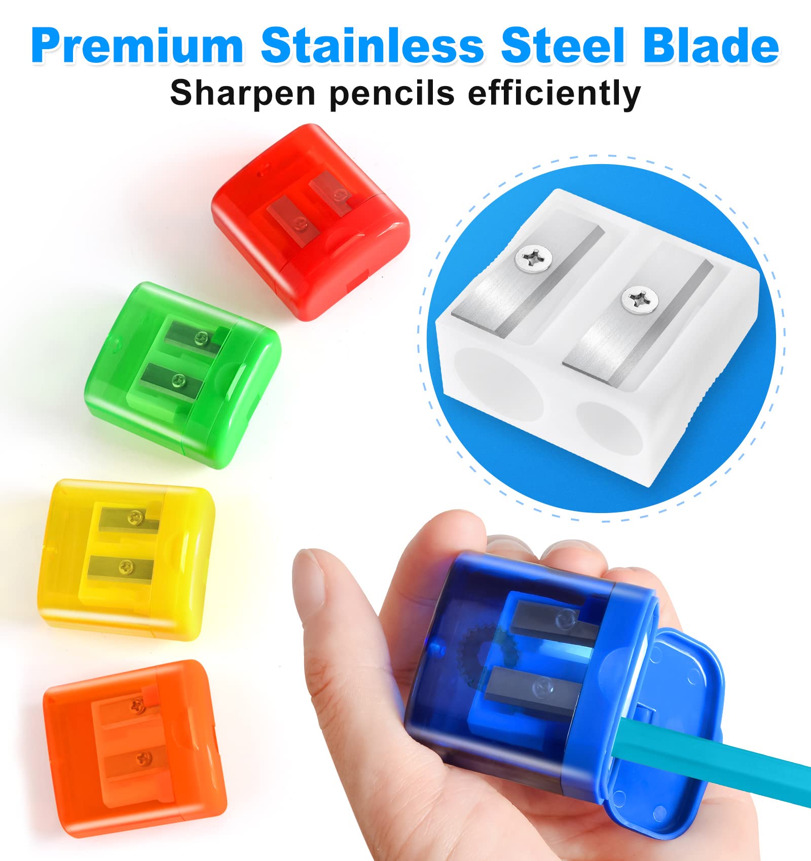 100 Pack Pencil Sharpeners Bulk - Double Hole Pencil Sharpener Manual with Cover for School Kids, Small Cute Pencil sharpeners Handheld for Students School Classroom Supplies