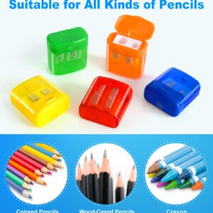 100 Pack Pencil Sharpeners Bulk - Double Hole Pencil Sharpener Manual with Cover for School Kids, Small Cute Pencil sharpeners Handheld for Students School Classroom Supplies