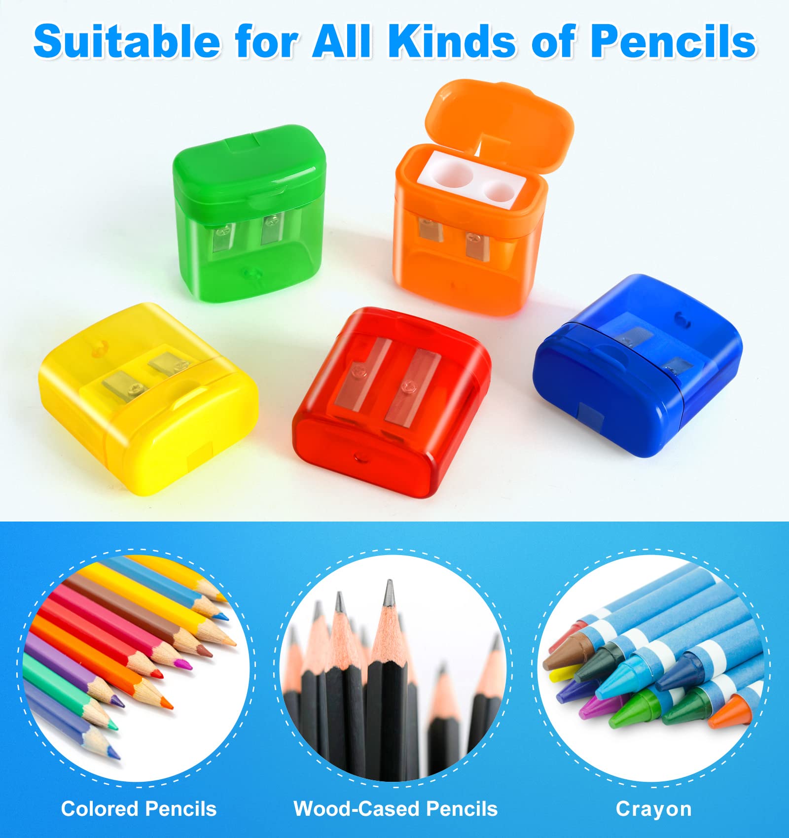 100 Pack Pencil Sharpeners Bulk - Double Hole Pencil Sharpener Manual with Cover for School Kids, Small Cute Pencil sharpeners Handheld for Students School Classroom Supplies