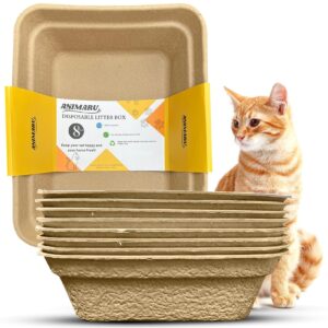 disposable litter boxes for cats, 8 pack, large - 17"x13"x4", animaru, use as disposable cat litter tray or as disposable cat litter box liner, sturdy, leak resistant and sustainable