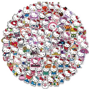 100pcs hello kitty stickers for girl, kawaii cute sanrio cartoon gifts for kids, waterproof hello kitty decal for teen water bottle, laptop, travel case, guitar, phone, skateboard, bike, scrapbook