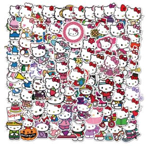 100Pcs Hello Kitty Stickers for Girl, Kawaii Cute Sanrio Cartoon Gifts for Kids, Waterproof Hello Kitty Decal for Teen Water Bottle, Laptop, Travel Case, Guitar, Phone, Skateboard, Bike, Scrapbook