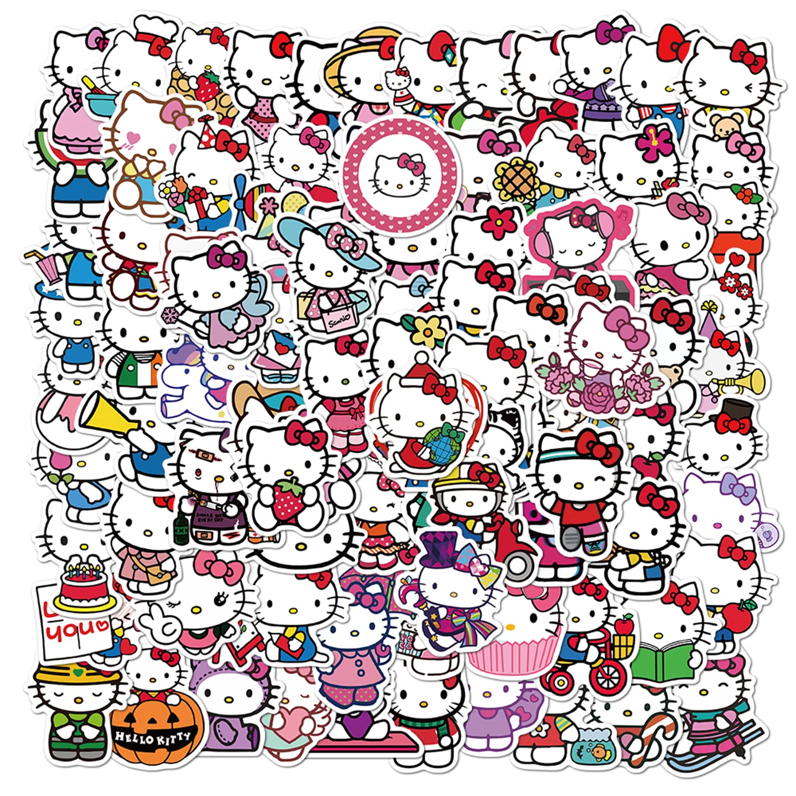 100Pcs Hello Kitty Stickers for Girl, Kawaii Cute Sanrio Cartoon Gifts for Kids, Waterproof Hello Kitty Decal for Teen Water Bottle, Laptop, Travel Case, Guitar, Phone, Skateboard, Bike, Scrapbook