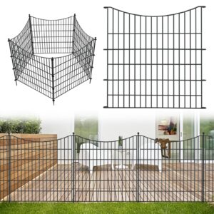 5 panels no dig decorative outdoor garden fence for yard, 32 in(h) x 12 ft(l) animal barrier fencing rustproof metal wire panel border for dog, rabbits, and patio temporary ground stakes defense