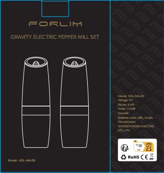 FORLIM Gravity Electric Salt and Pepper Grinder Set, Automatic Pepper Grinder Shakers Mill, Upgraded Batteries Powered Adjustable Coarseness with LED, One Hand Operation Perfect for Kitchen