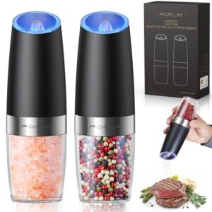 forlim gravity electric salt and pepper grinder set, automatic pepper grinder shakers mill, upgraded batteries powered adjustable coarseness with led, one hand operation perfect for kitchen