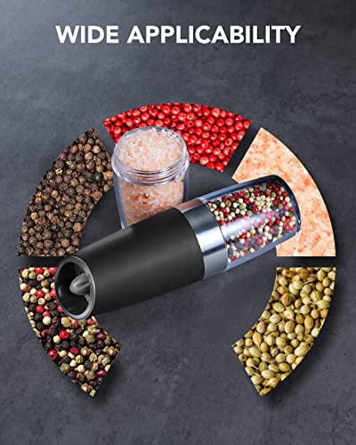 FORLIM Gravity Electric Salt and Pepper Grinder Set, Automatic Pepper Grinder Shakers Mill, Upgraded Batteries Powered Adjustable Coarseness with LED, One Hand Operation Perfect for Kitchen