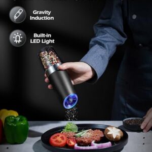 FORLIM Gravity Electric Salt and Pepper Grinder Set, Automatic Pepper Grinder Shakers Mill, Upgraded Batteries Powered Adjustable Coarseness with LED, One Hand Operation Perfect for Kitchen