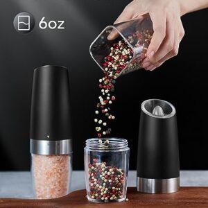 FORLIM Gravity Electric Salt and Pepper Grinder Set, Automatic Pepper Grinder Shakers Mill, Upgraded Batteries Powered Adjustable Coarseness with LED, One Hand Operation Perfect for Kitchen