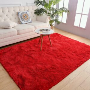 chicrug soft area rug for bedroom living room plush fluffy rug 8x10 feet, shag furry area rug carpet non shedding for nursery children kids girls room home decorative, red