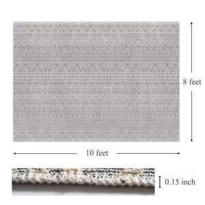 8x10 Area Rugs for Living Room Machine Washable Rug Woven Textured Neutral Boho Rug Ultra Soft Moroccan Carpet Ideal for Bedroom Dining Room Dorm Playroom Office, Bluish Grey