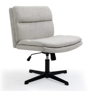 lonwik armless wide office desk chair no wheels, modern fabric swivel vanity chair, 120°rocking ergonomic criss cross legged computer task chair(gray)