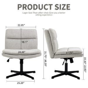 LONWIK Armless Wide Office Desk Chair No Wheels, Modern Fabric Swivel Vanity Chair, 120°Rocking Ergonomic Criss Cross Legged Computer Task Chair(Gray)