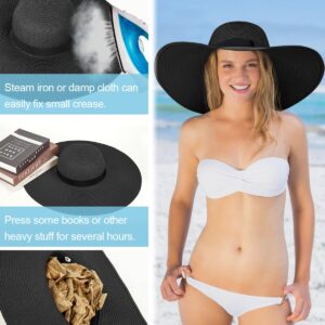 Beach Hats for Women, Wide Brim Sun Straw Hat Foldable Summer Floppy Hat UV Protection Cap Black