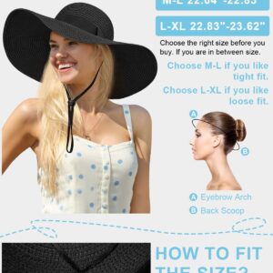 Beach Hats for Women, Wide Brim Sun Straw Hat Foldable Summer Floppy Hat UV Protection Cap Black