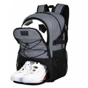 goloni soccer backpack, large ventilated sports bag with ball & shoe compartment, medium gray, 12.6x8.3x17.7 inches, 31l