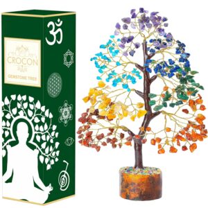 Crocon Seven Chakra Crystal Tree of Life - Gemstone Tree - 7 Chakra Tree - Crystal Tree for Positive Energy - Feng Shui - Money Tree Bonsai - Gem Stone Tree + Home Decor - Thoughtful Gift for Women