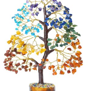 Crocon Seven Chakra Crystal Tree of Life - Gemstone Tree - 7 Chakra Tree - Crystal Tree for Positive Energy - Feng Shui - Money Tree Bonsai - Gem Stone Tree + Home Decor - Thoughtful Gift for Women