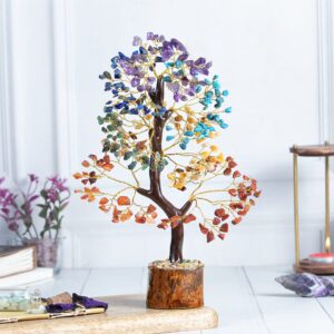 Crocon Seven Chakra Crystal Tree of Life - Gemstone Tree - 7 Chakra Tree - Crystal Tree for Positive Energy - Feng Shui - Money Tree Bonsai - Gem Stone Tree + Home Decor - Thoughtful Gift for Women