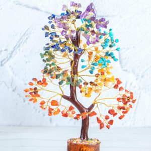 Crocon Seven Chakra Crystal Tree of Life - Gemstone Tree - 7 Chakra Tree - Crystal Tree for Positive Energy - Feng Shui - Money Tree Bonsai - Gem Stone Tree + Home Decor - Thoughtful Gift for Women