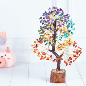 Crocon Seven Chakra Crystal Tree of Life - Gemstone Tree - 7 Chakra Tree - Crystal Tree for Positive Energy - Feng Shui - Money Tree Bonsai - Gem Stone Tree + Home Decor - Thoughtful Gift for Women