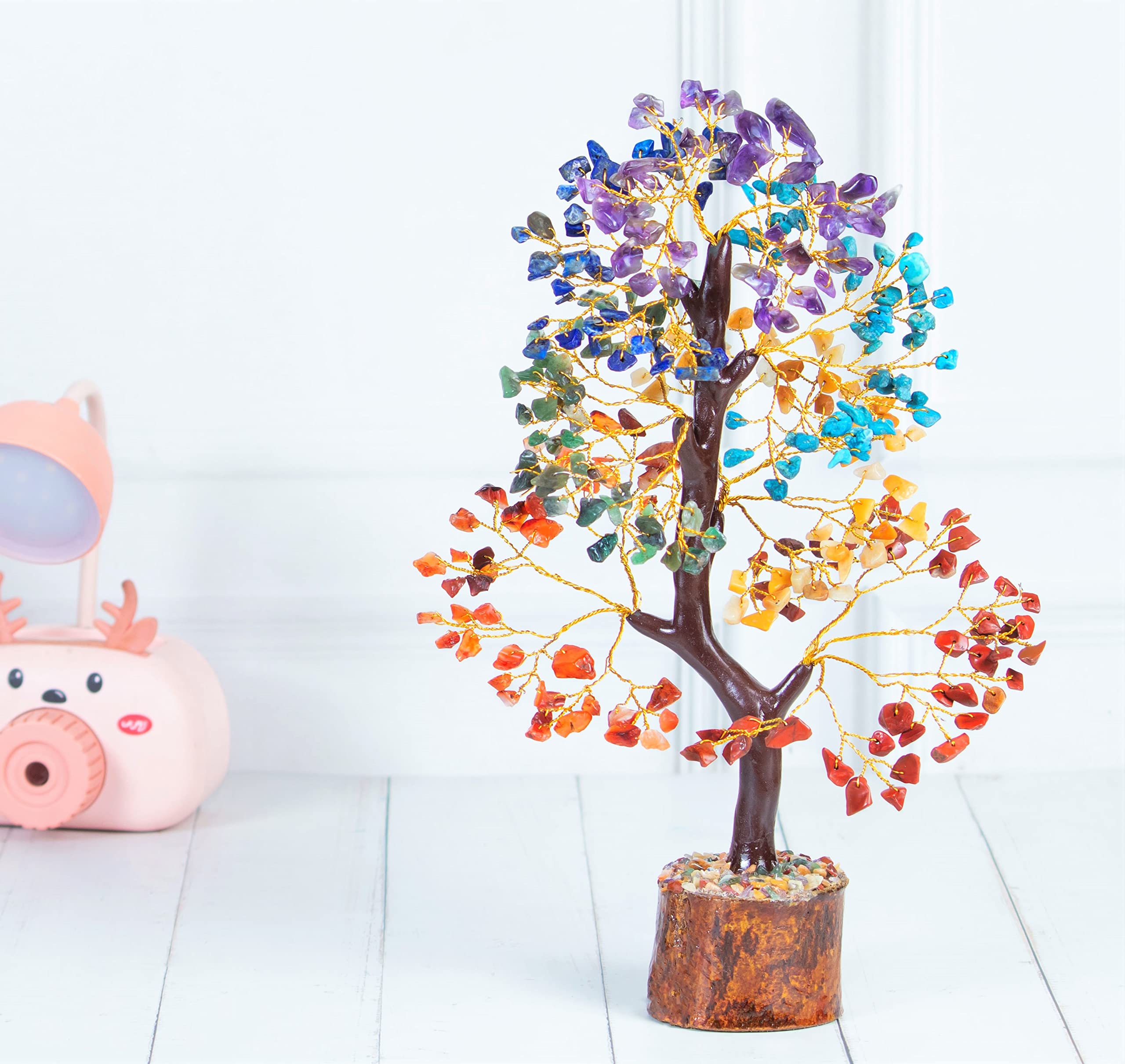 Crocon Seven Chakra Crystal Tree of Life - Gemstone Tree - 7 Chakra Tree - Crystal Tree for Positive Energy - Feng Shui - Money Tree Bonsai - Gem Stone Tree + Home Decor - Thoughtful Gift for Women