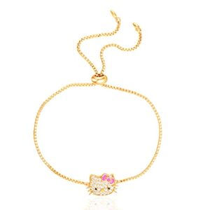 hello kitty bracelet for women official license, 18k gold flash-plated and pave cubic zirconia lariat bracelet