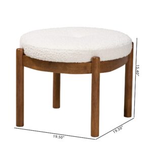 Baxton Studio Iliana Footstool, One Size, White/Walnut Brown