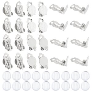 unicraftale 60pcs clip-on earring findings diy earring clip 10mm stainless steel clip-on earring converter flat round tray non-pierced earrings with silicone earring pads for diy earring making