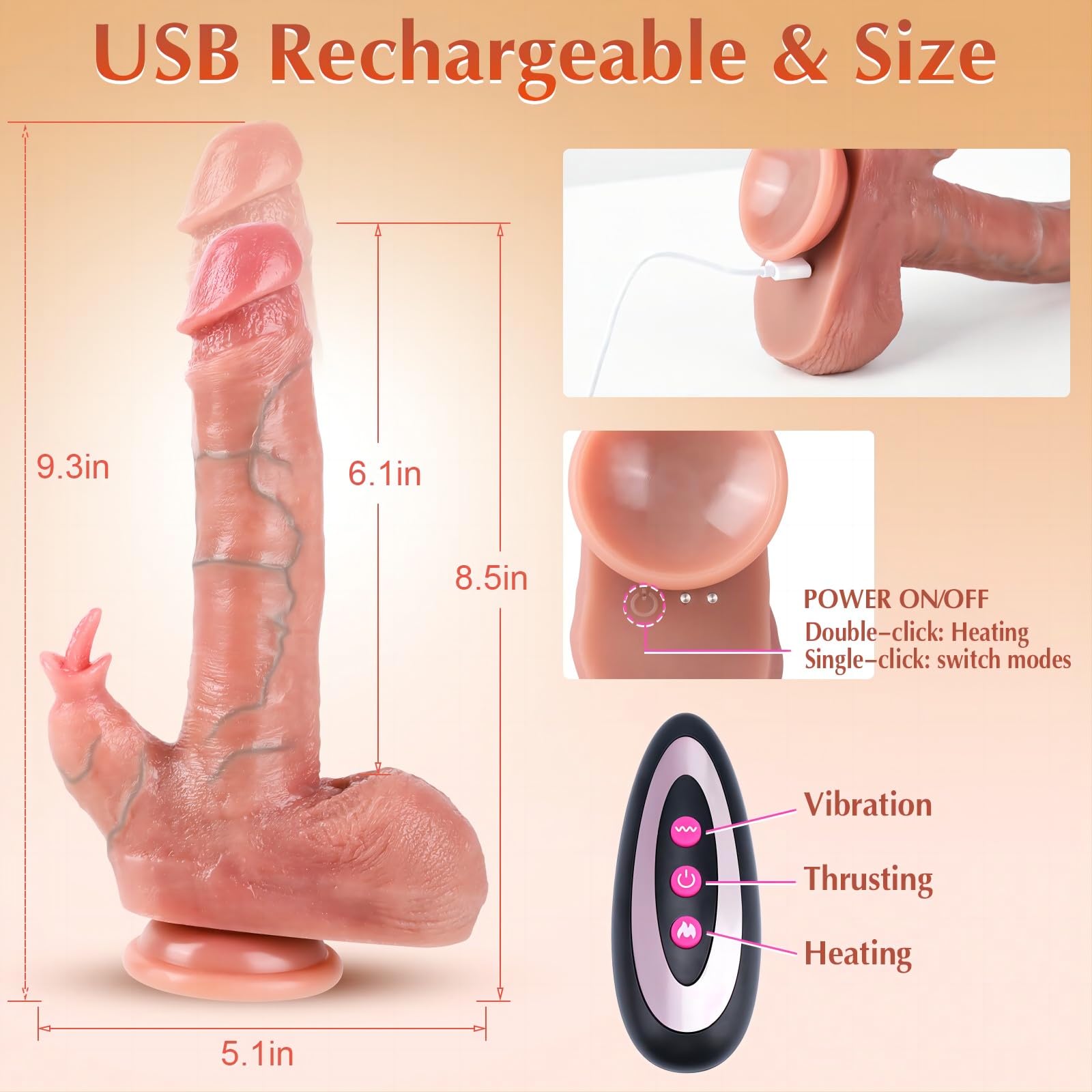 Sex Toys Thrusting Dildo Vibrator - 8.5" Realistic Dildo Adult Toys with Heating & Remote Control, Clit Stimulator G-Spot Strapless Anal Dildo with Strong Suction Cup, Adult Anal Sex Toys for Women