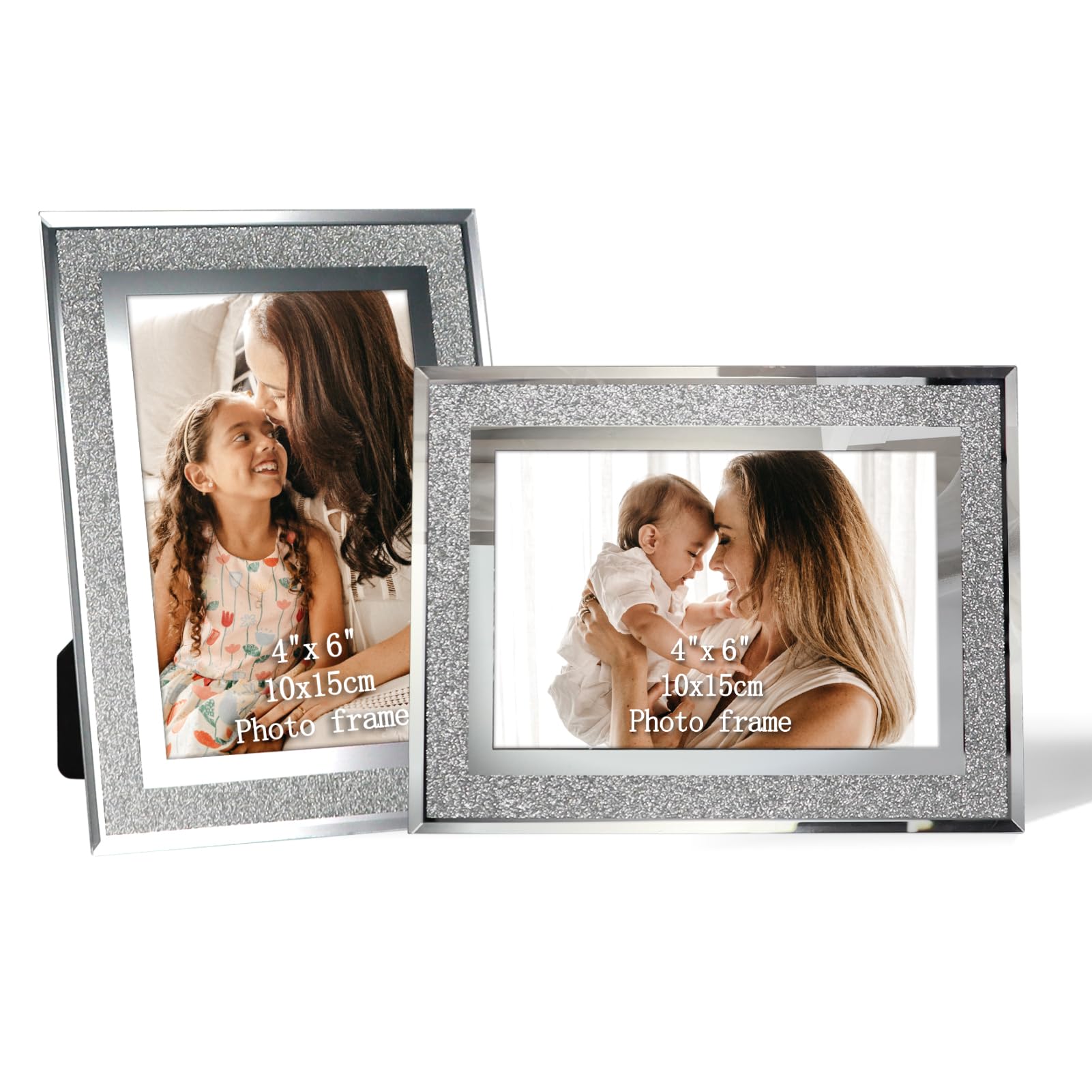 HORLIMER 4x6 Picture Frame Set of 2, Sparkle Glass Photo Frames 4 by 6 for Tabletop, Horizontally or Vertically