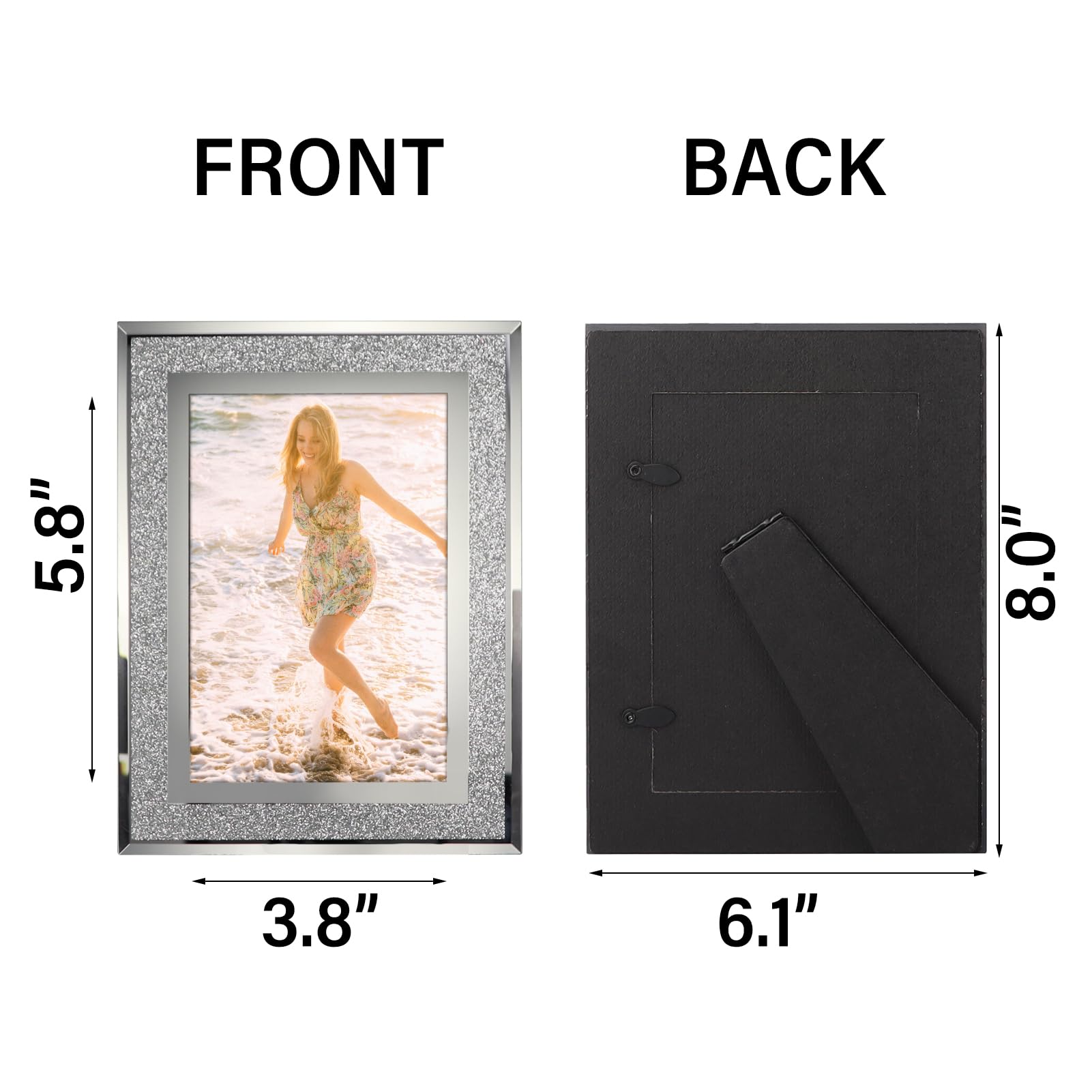 HORLIMER 4x6 Picture Frame Set of 2, Sparkle Glass Photo Frames 4 by 6 for Tabletop, Horizontally or Vertically