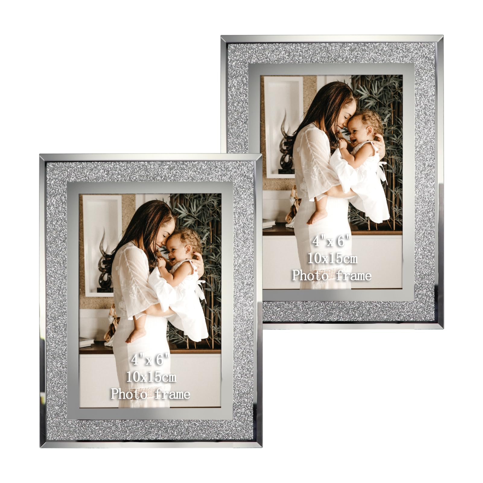 HORLIMER 4x6 Picture Frame Set of 2, Sparkle Glass Photo Frames 4 by 6 for Tabletop, Horizontally or Vertically