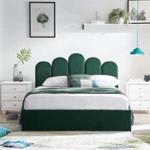 Zanmintaobo Lift Up Storage Bed Queen Size, Upholstered Platform Bed with Hydraulic Storage System & Wood Slats Support, Queen Bed Frame with Headboard, No Box Spring Needed, Easy Assembly, Green