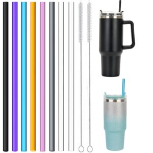 8 pack replacement straws for 40 oz stanley adventure travel tumbler cup, reusable straws colored plastic straws with cleaning brush, compatible with 40oz 30oz 20oz 14oz stanley water jug, 12inch