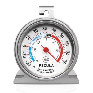 pecula refrigerator thermometer large dial, freezer thermometer -30-30 deg ℃/-20-80 deg ℉, fridge thermometer by stainless steel, thermometer for fridge suitable for refrigerators and freezers