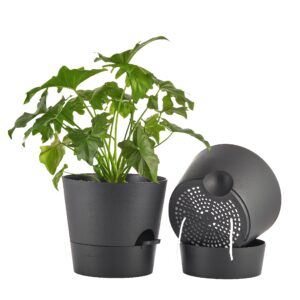 faithland 2-pack 10 inch planter pots for indoor outdoor plants, self watering flower pots with deep reservoir, black …