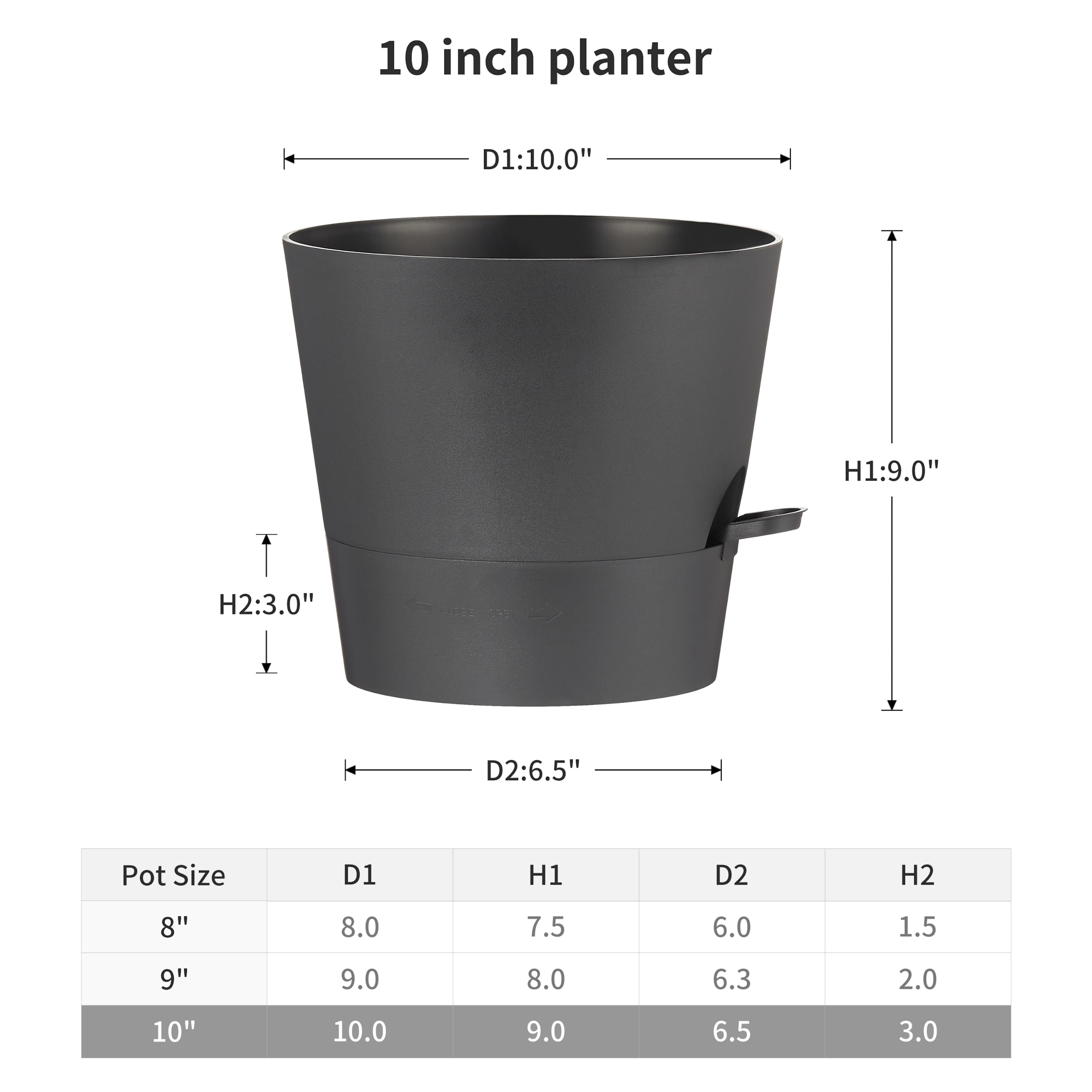 FaithLand 2-Pack 10 Inch Planter Pots for Indoor Outdoor Plants, Self Watering Flower Pots with Deep Reservoir, Black …