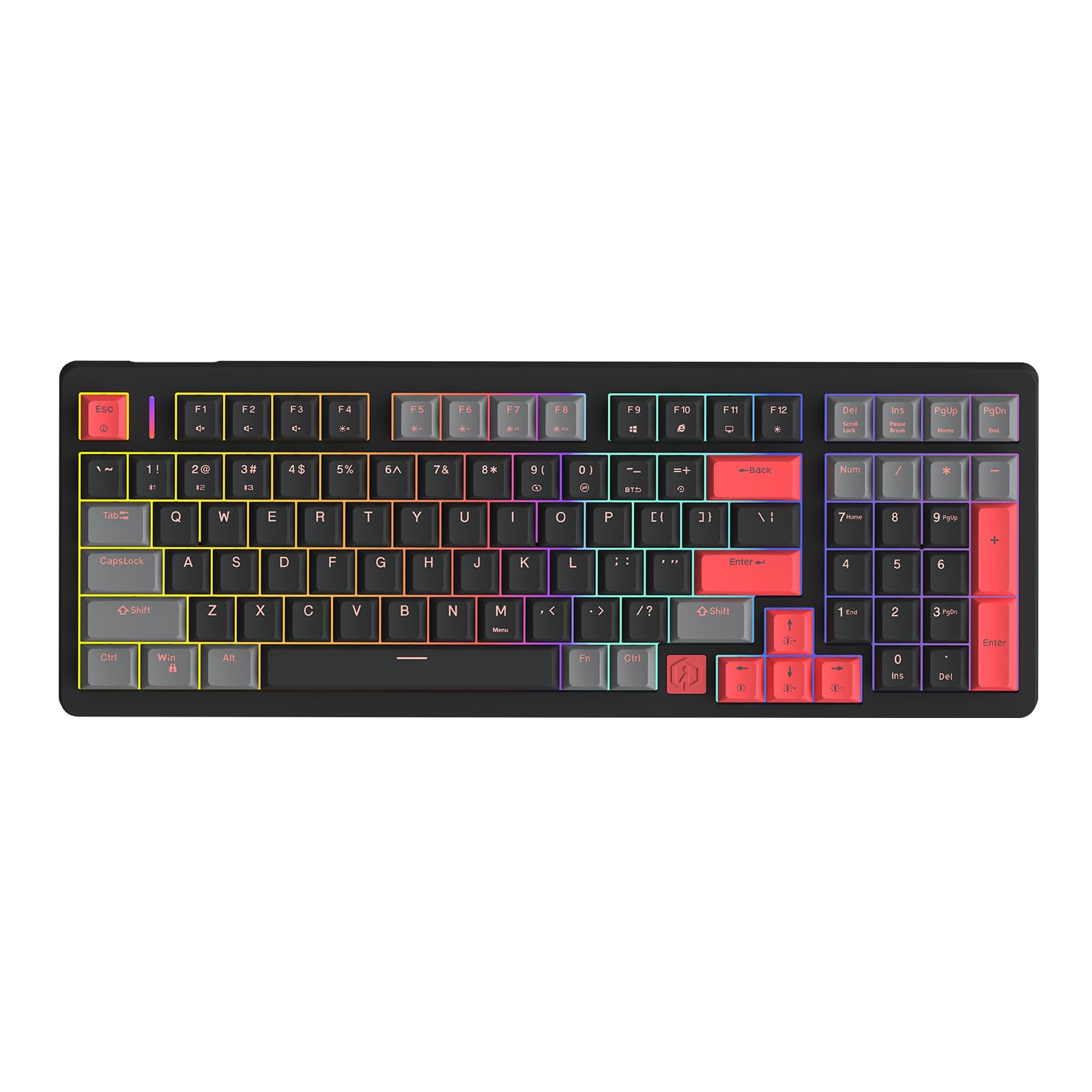 IROK FE98Pro Wireless RGB Hot Swappable Mechanical Keyboard, Three-Layer Dampening 98 Keys Gaming Keyboard, Customizable Backlit, USB-C/2.4GHz/Bluetooth- Black/Red