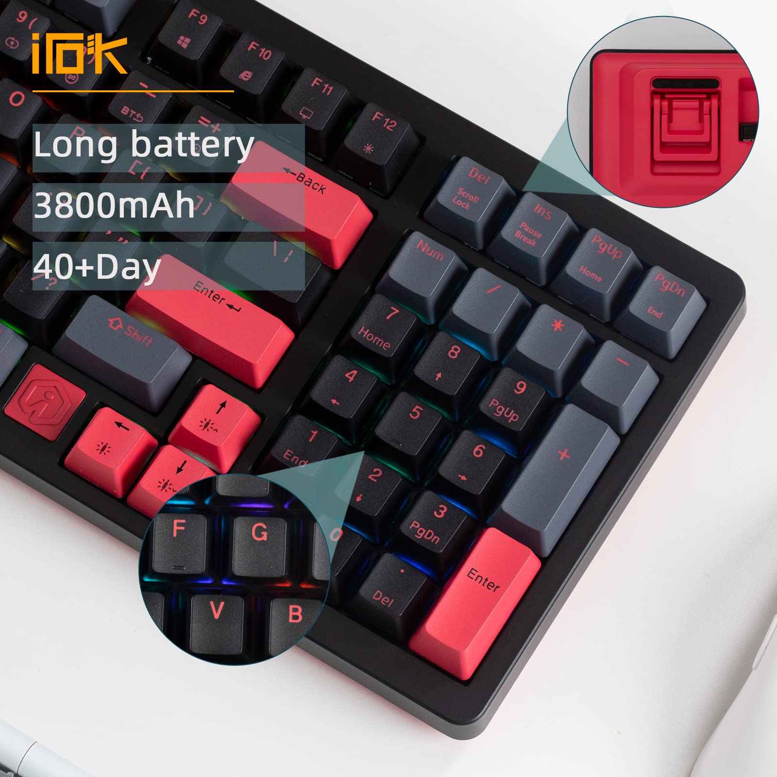 IROK FE98Pro Wireless RGB Hot Swappable Mechanical Keyboard, Three-Layer Dampening 98 Keys Gaming Keyboard, Customizable Backlit, USB-C/2.4GHz/Bluetooth- Black/Red