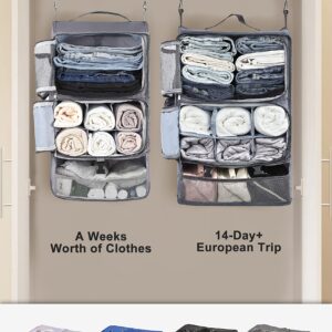 ELEZAY Hanging Packing Cubes Portable Closet 3-Shelf Travel Collapsible Compression Garment Organizer for Carry-on Luggage Suitcase Space Saver Bag XX-Large_No Side Pockets, Gray