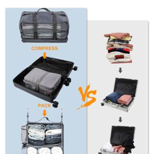 ELEZAY Hanging Packing Cubes Portable Closet 3-Shelf Travel Collapsible Compression Garment Organizer for Carry-on Luggage Suitcase Space Saver Bag XX-Large_No Side Pockets, Gray